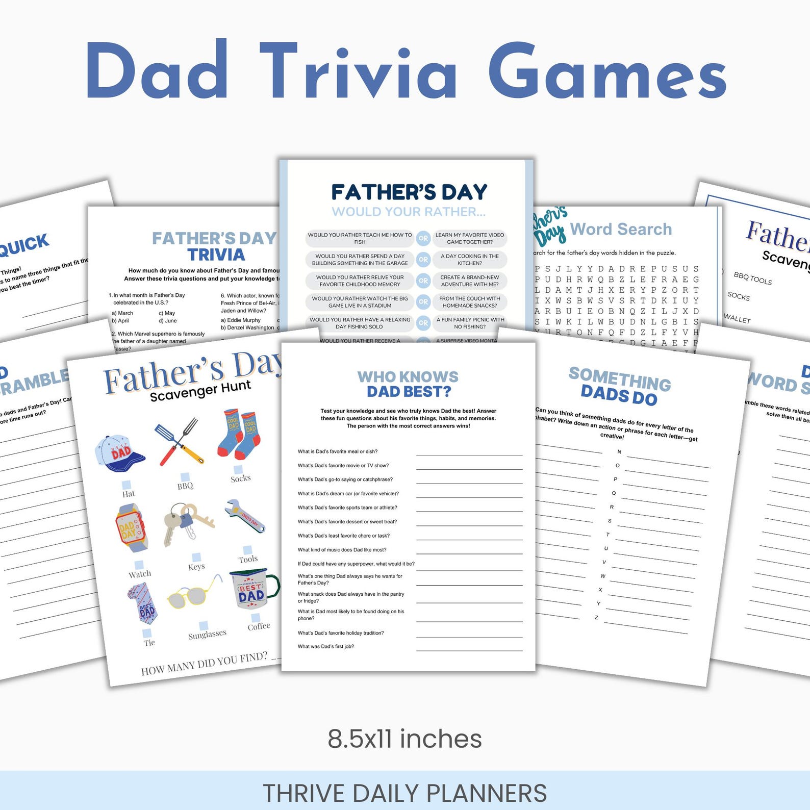 Father’s Day Games Bundle – Fun Printable Trivia Worksheets, Word Games ...