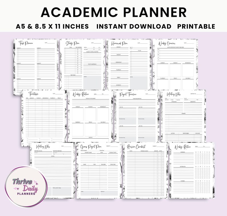 Printable Academic Planner 2025-2026, Student Study Organizer With ...