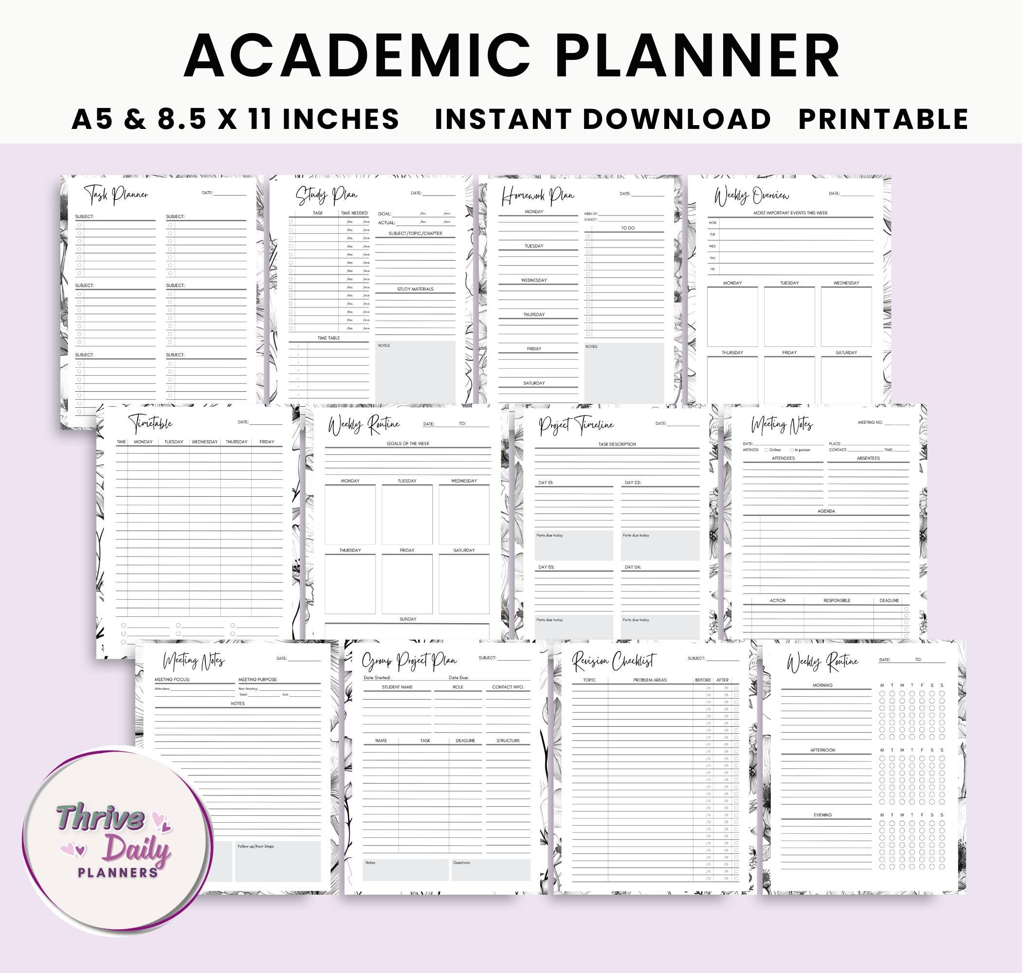Printable Academic Planner 2025-2026, Student Study Organizer With ...
