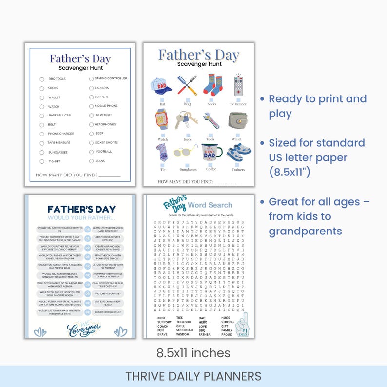 Father’s Day Games Bundle – Fun Printable Trivia Worksheets, Word Games ...