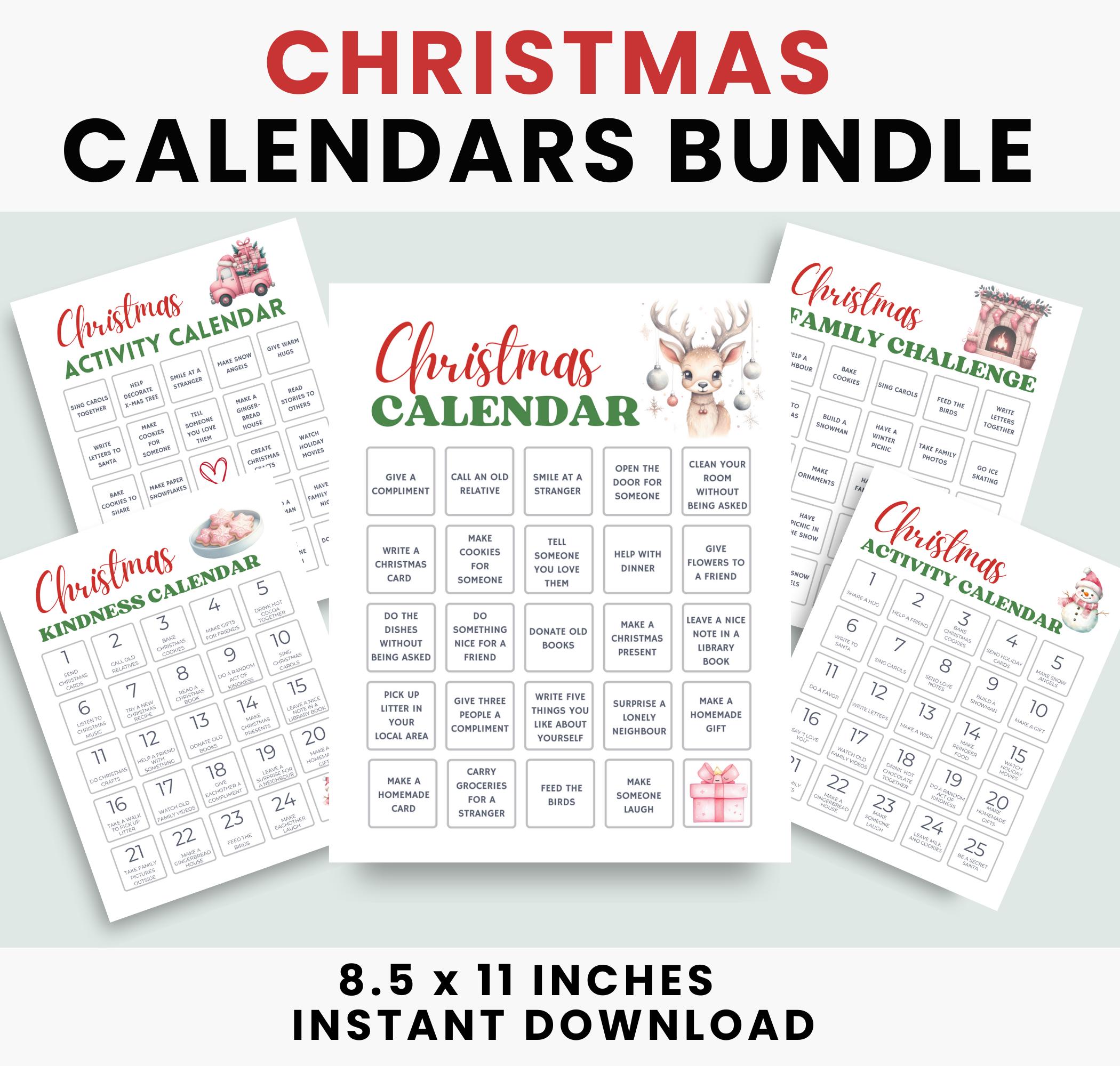 Printable Christmas Advent and Kindness Calendars, Family Holiday ...