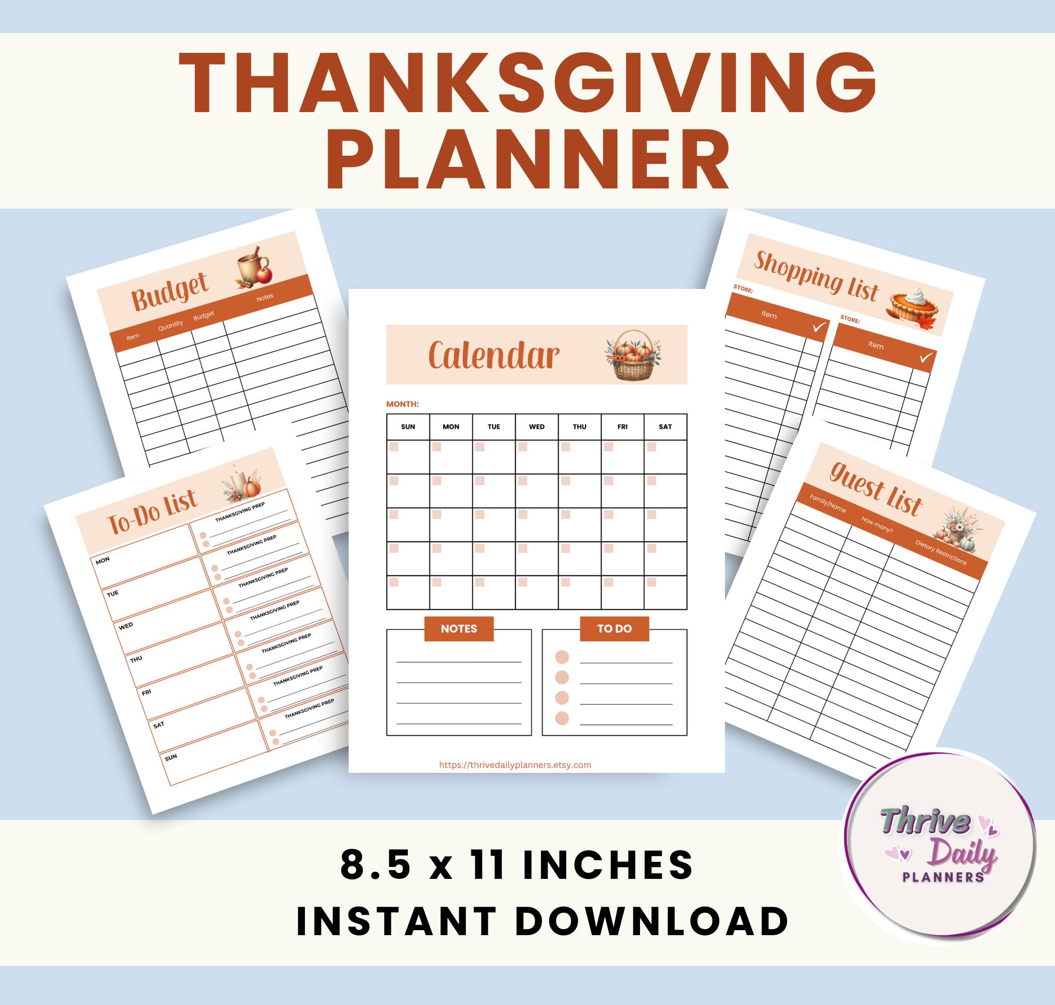 Printable Thanksgiving Planner, Meal Prep, Checklist, Budget ...