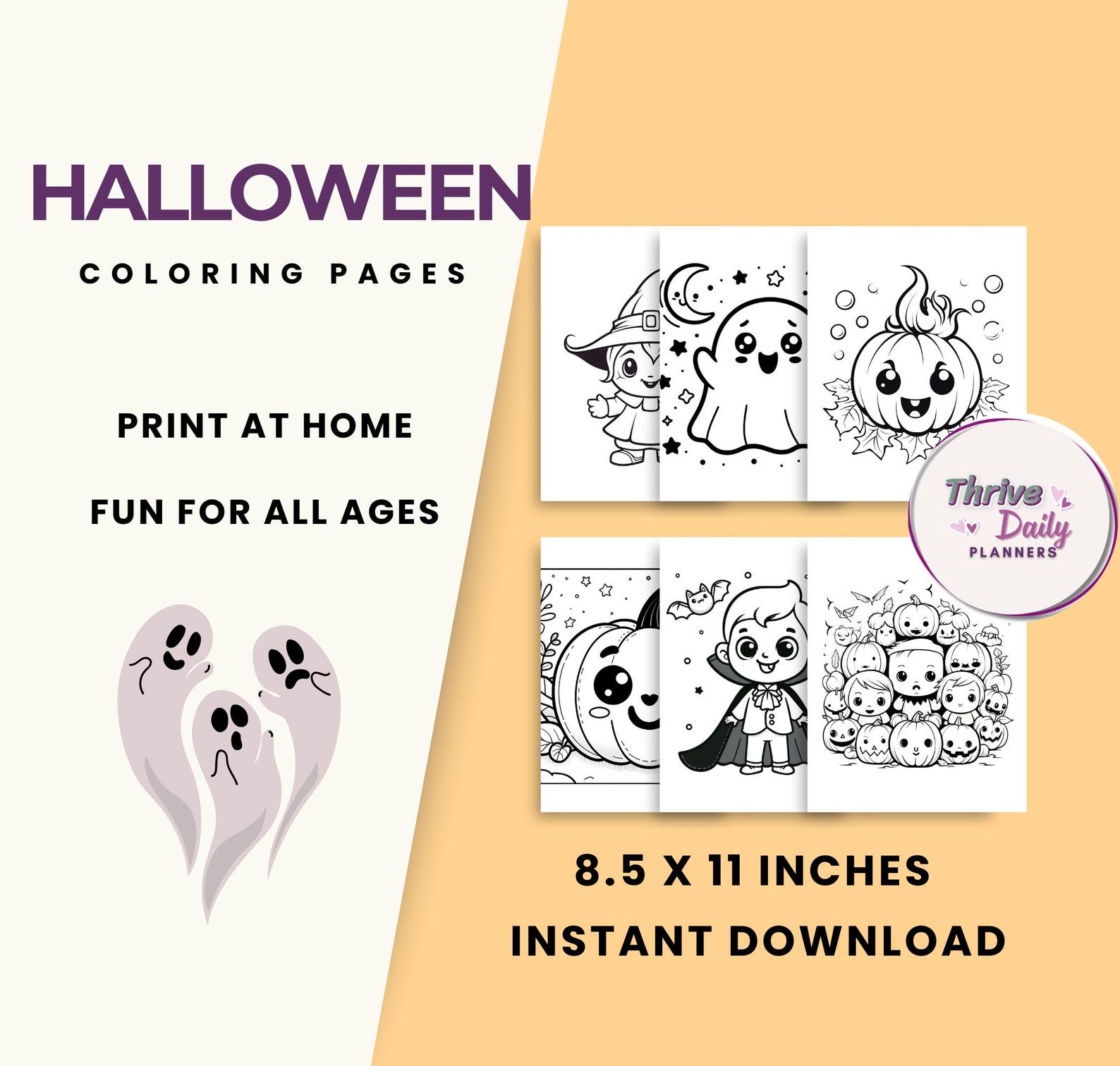 Halloween Printable Coloring Book, Coloring Pages for Kids, Fall ...