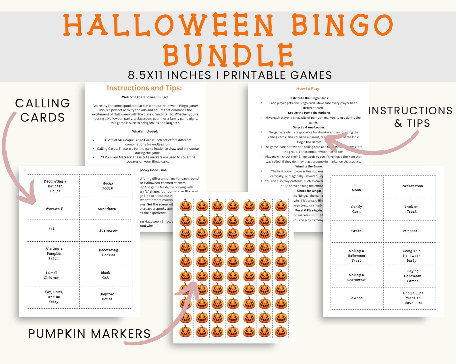 Halloween Bingo Cards, Printable Fun Halloween Game, Classroom Games ...