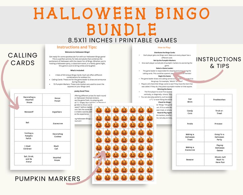 Halloween Bingo Cards, Printable Fun Halloween Game, Classroom Games ...