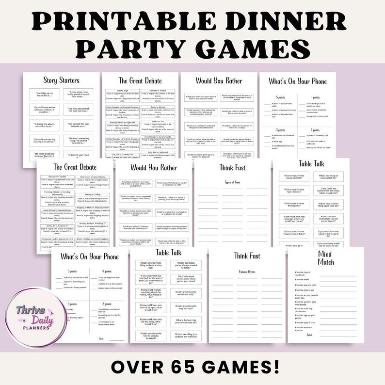 Printable Dinner Party Games Bundle, Minimalist Design, Fun Interactive ...
