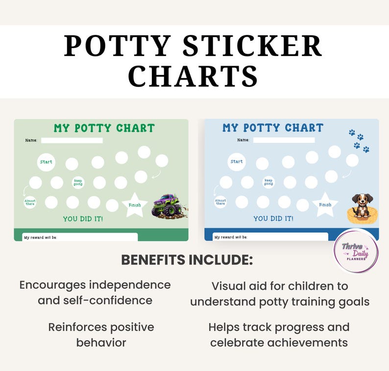 Potty Training Chart for Boys Printable, Sticker Reward Charts for ...