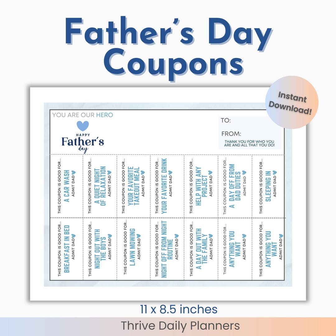 Father’s Day Coupon Book Printable, DIY Gift for Dad, Fill-in-the-blank ...