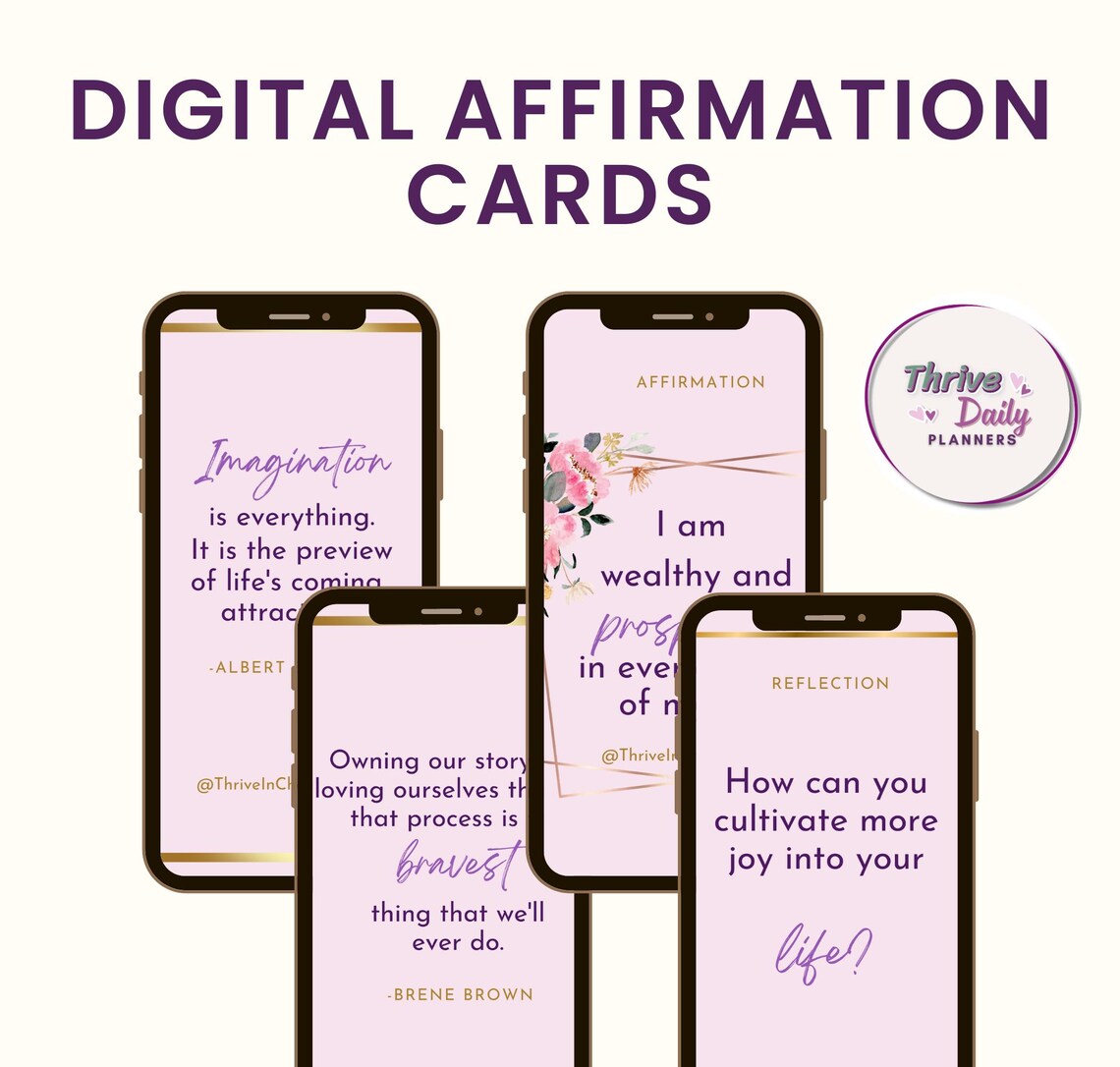 50 Digital Affirmation Cards, Self-care Quotes, Reflection Prompts in ...
