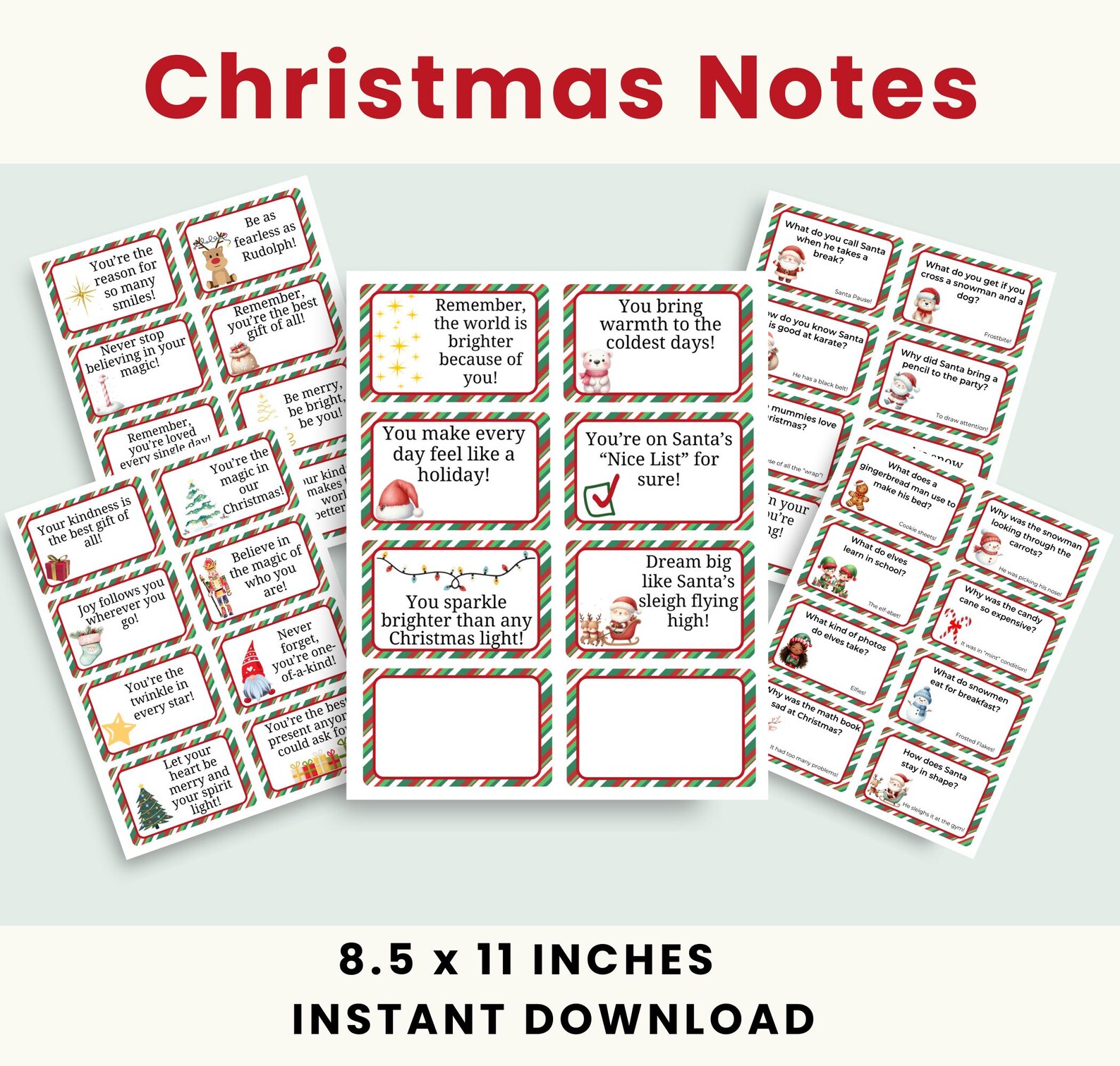 Printable Christmas Lunch Notes & Jokes, Lunchbox Notes for Kids ...