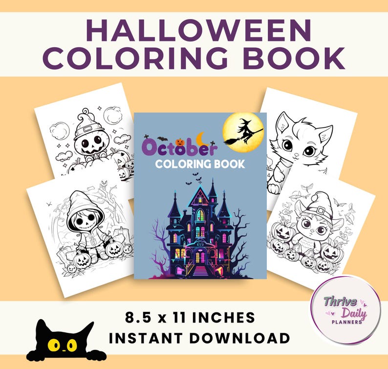 Halloween Printable Coloring Book, Coloring Pages for Kids, Fall ...