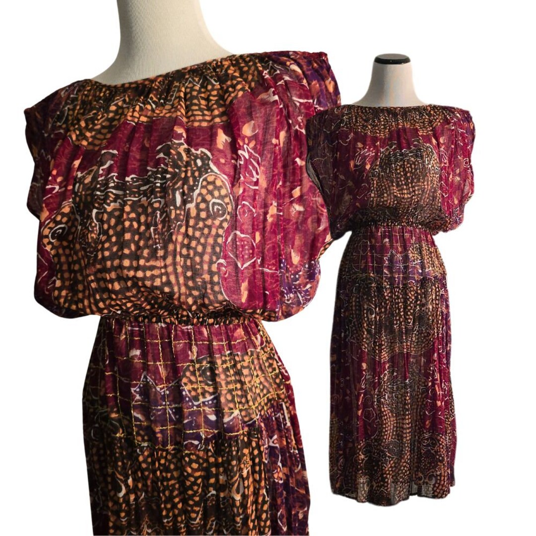 80s Barbara-barbara California Summer Dress, Dolman Dress in a Batik ...