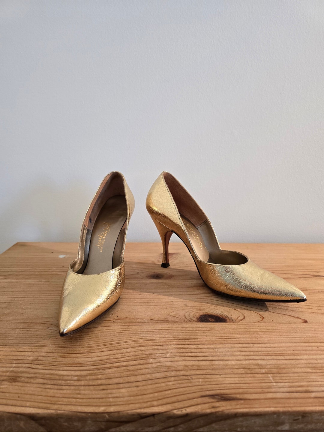 60s-50s Atomic Pumps, Pointy Toe High Heel Pumps, Retro Metallic Gold ...