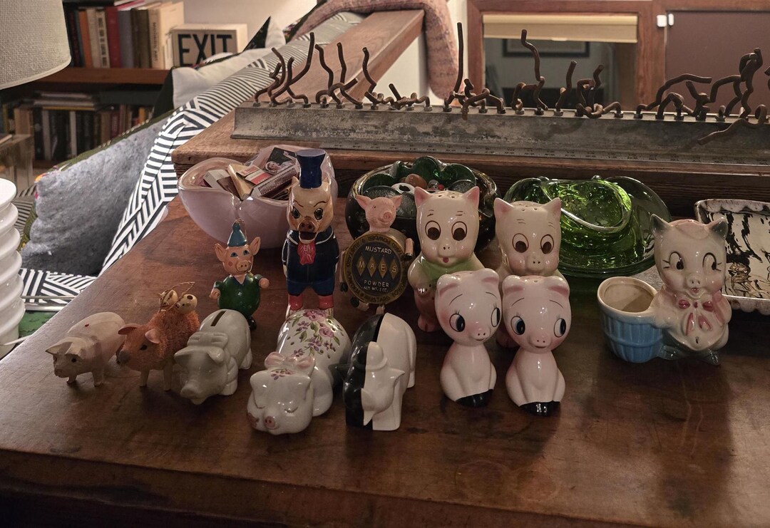 Vintage Pig Figurine Collection-15 Pigs-glass-plastic-ceramic Bisque ...