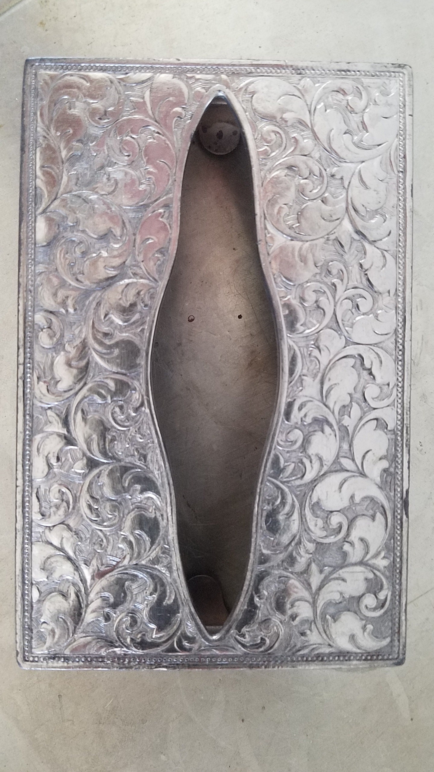 Vintage Japanese Etched Tissue Box, Silver Tone Travel Size Tissue ...