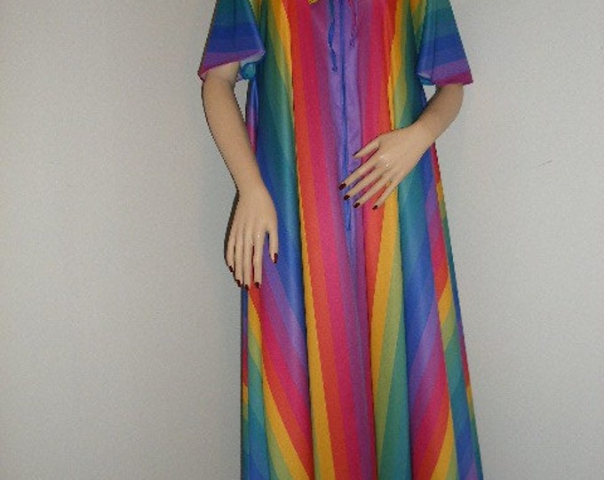Rainbow Tunic for Curvy Girl, 80s Maxi Tunic in Rainbow Stripes. Size ...