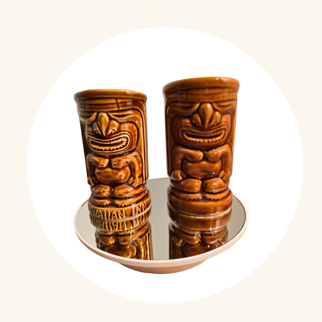 70s Tiki Tumblers, Set of Two Orchids of Hawaii Tallboy Barware. 1 Stamped Hawaiian Inn, 1 Not ...
