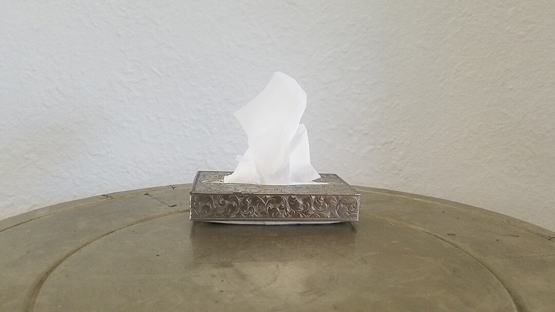 Vintage Japanese Etched Tissue Box, Silver Tone Travel Size Tissue ...