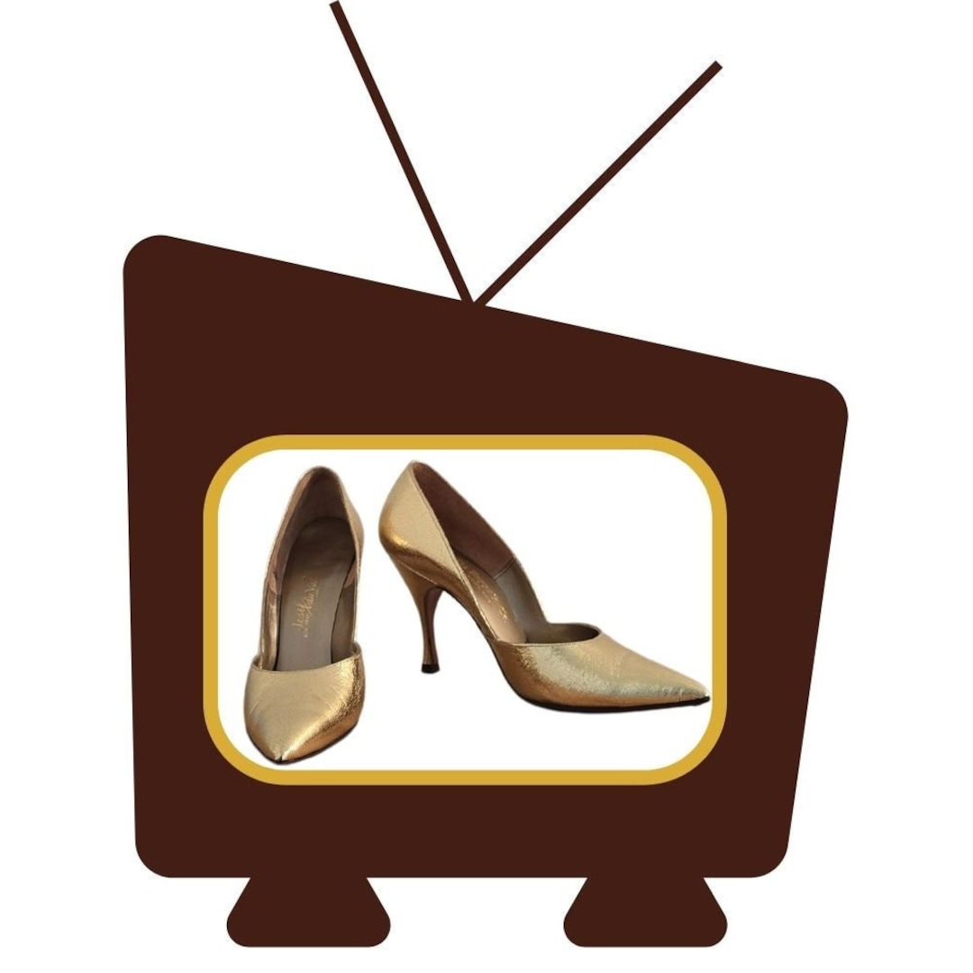 60s-50s Atomic Pumps, Pointy Toe High Heel Pumps, Retro Metallic Gold ...