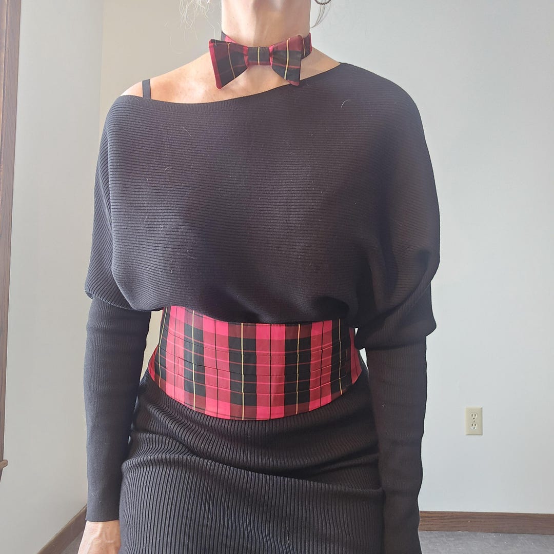 80s Brodie Tartan Red-black-yellow Stripe Plaid Cummerbund + Bowtie ...