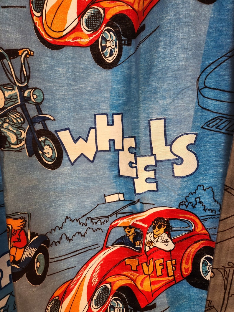 70s Hot Rod Novelty Fabric Curtains, Set of Two, Mint Print on Heavy ...