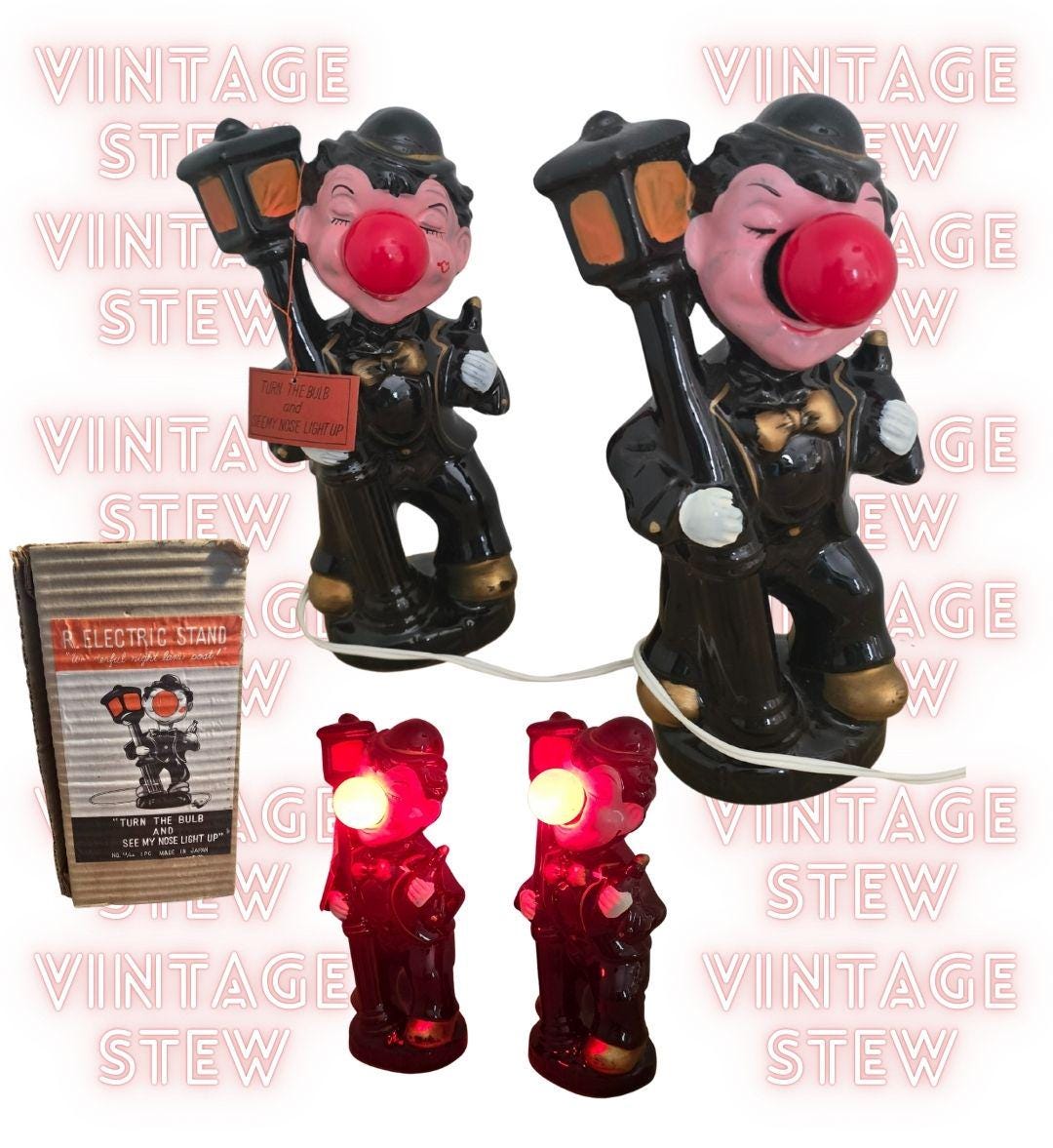 50s Red Nose Hobo Table Lamps, Set of Two, New in Box, Turn the Nose to ...
