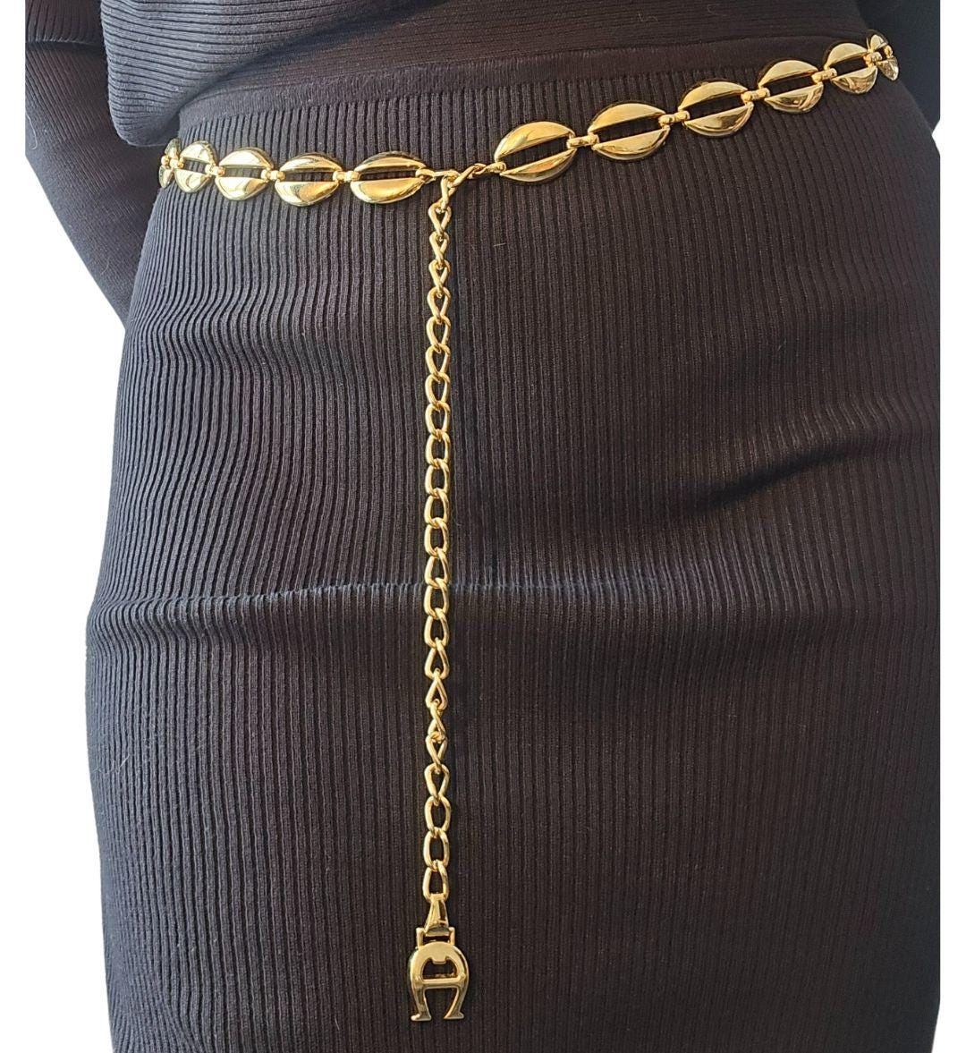 80s Etienne Aigner Chunky Chain Gold Tone Metal Belt. Thick Oval Links ...