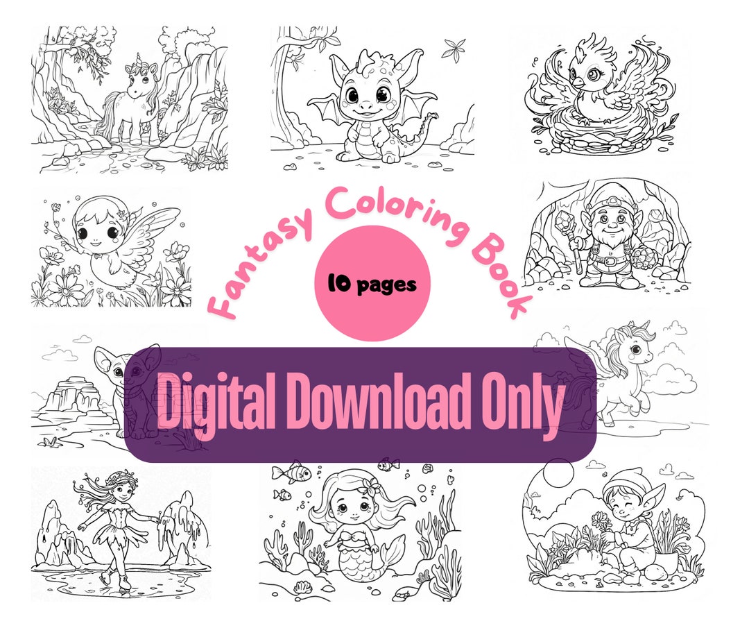 Cute Fantasy Printable Coloring Pages, Coloring Sheets, Digital ...