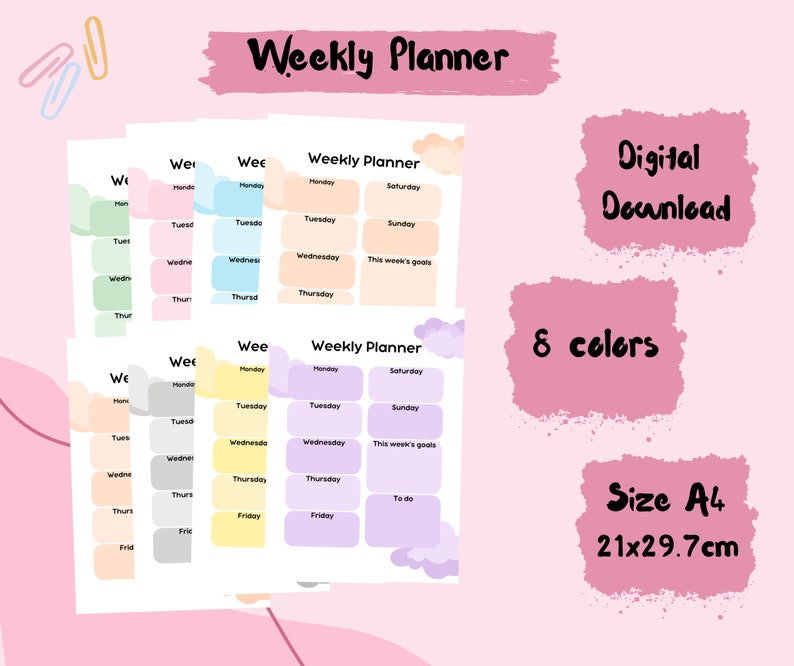 Weekly Planner, Agenda, Printable Schedule, Digital Download, Weekly ...