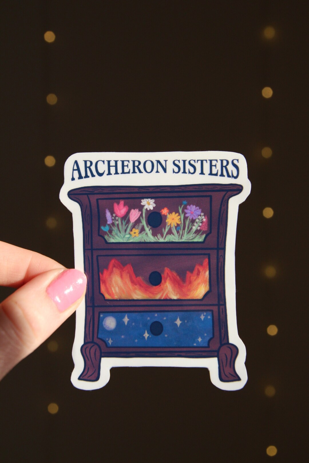 ACOTAR Archeron Sisters Flower, Fire, and Night Sky Dresser Sticker ...