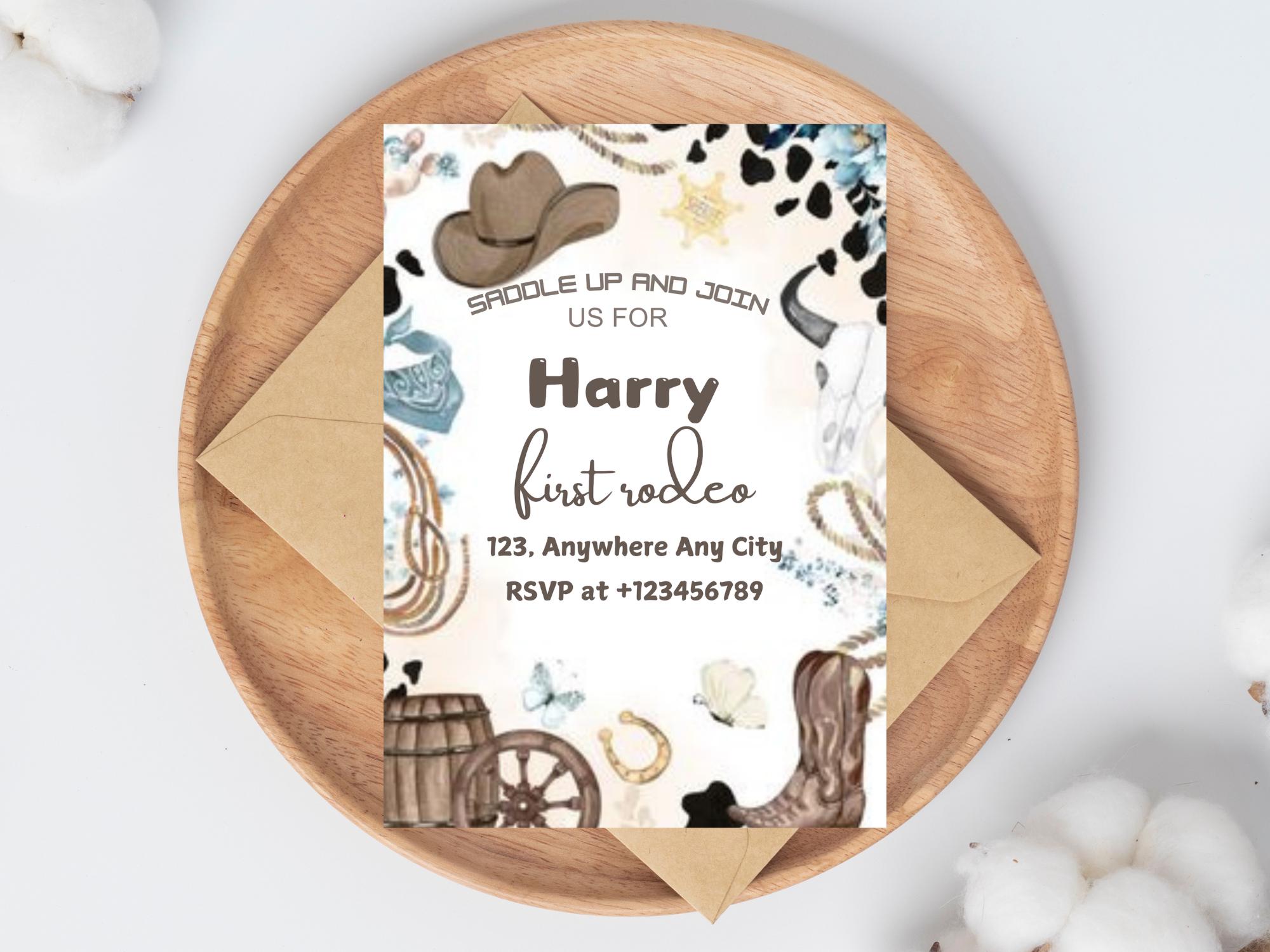 Editable First Rodeo Birthday Invitation Template, Printable Wild West ...