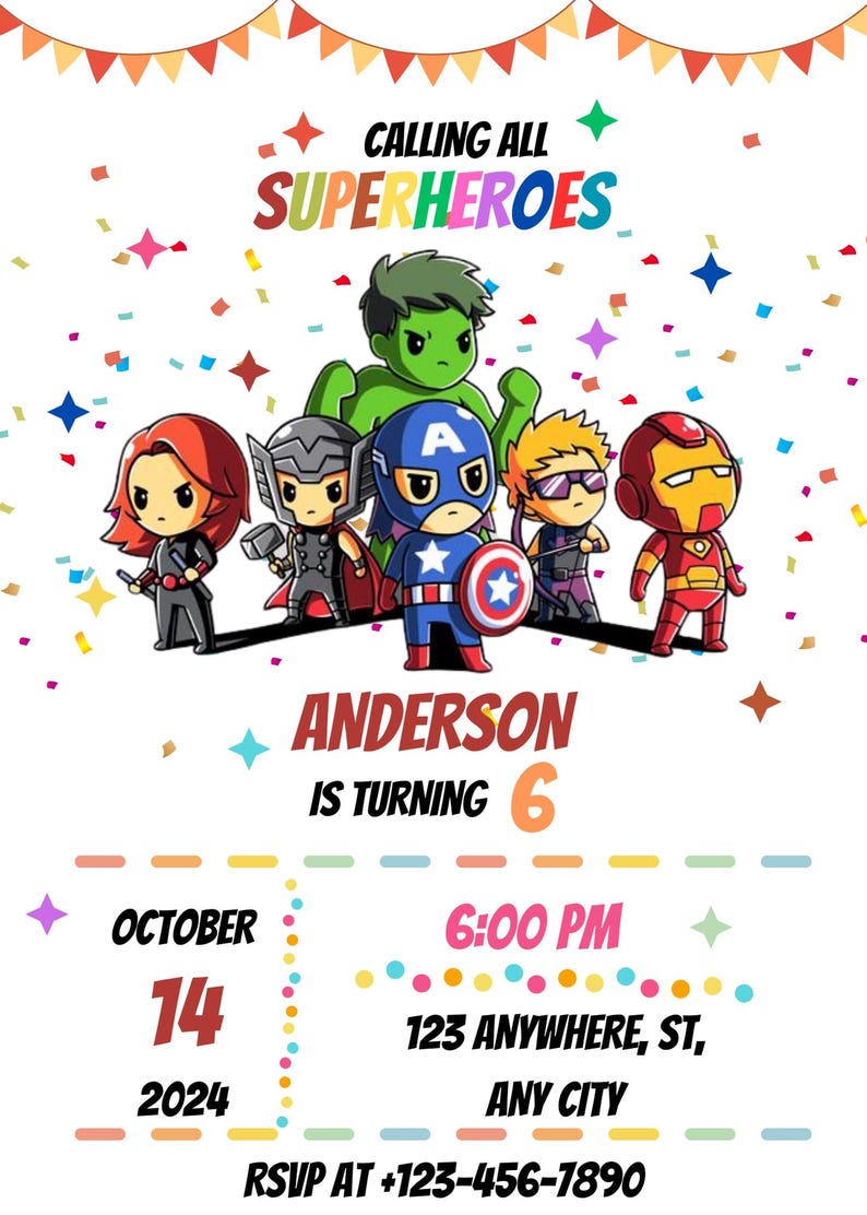 Editable Superheroes Birthday Invitation Template Birthday Party ...