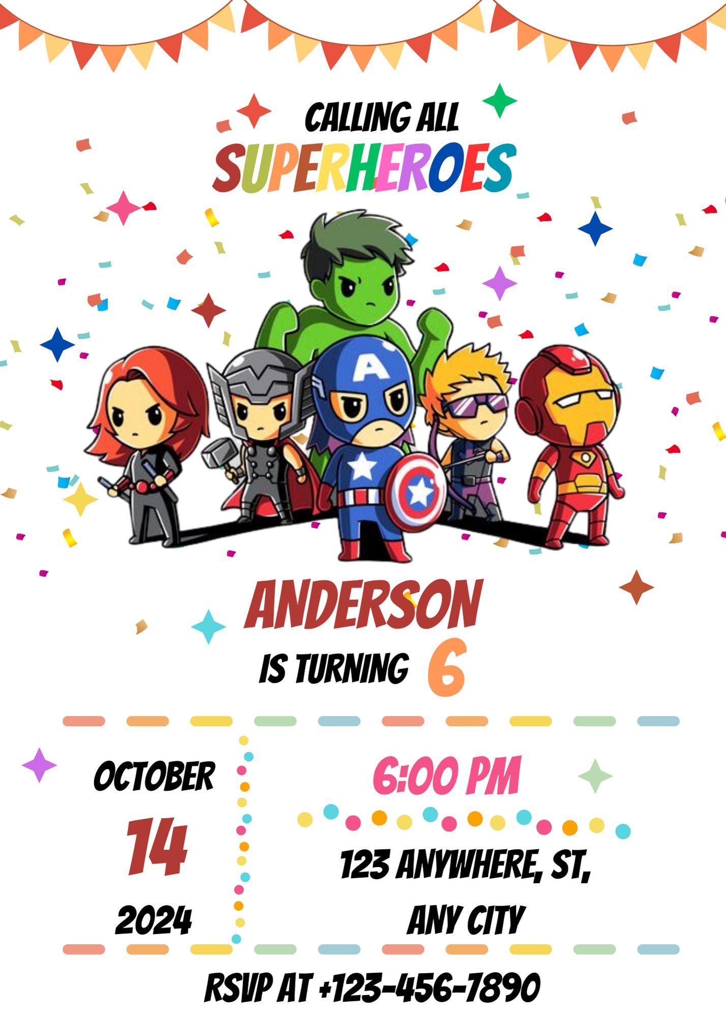 Editable Superheroes Birthday Invitation Template Birthday Party ...