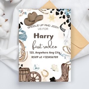 Editable First Rodeo Birthday Invitation Template, Printable Wild West ...