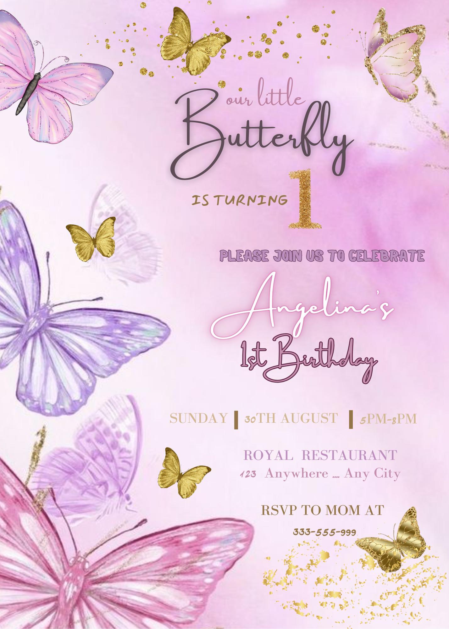 Editable Butterfly Birthday Invitation Template, Purple & Pink Theme ...