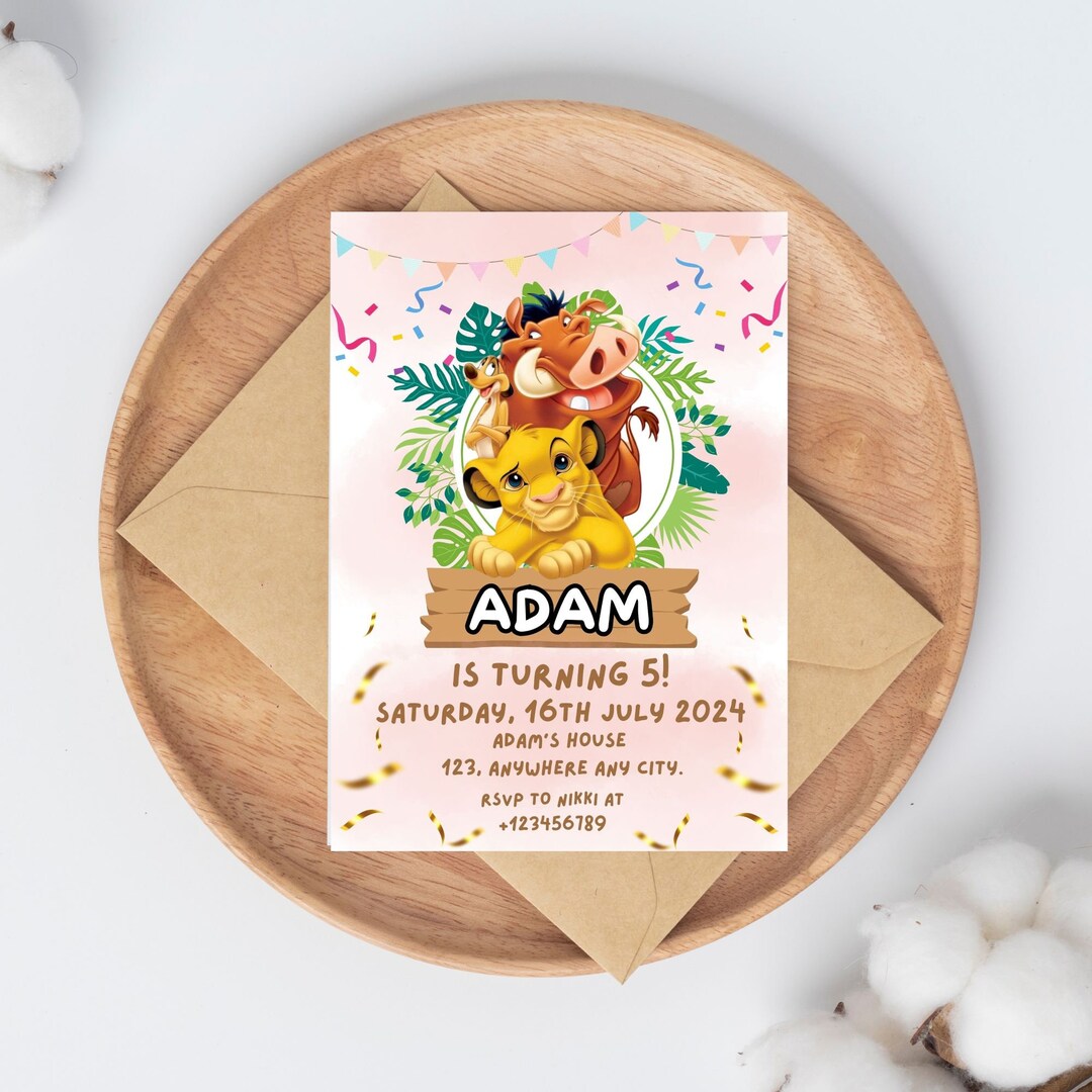 Lion King Birthday Invitation, Simba Invite, Printable Editable Party ...