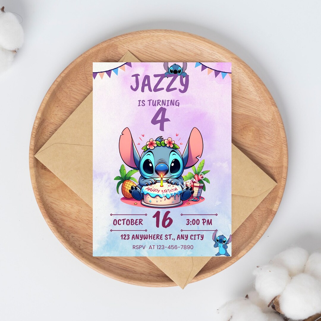 Stitch Editable Birthday Invitation Template, Printable Birthday Party ...