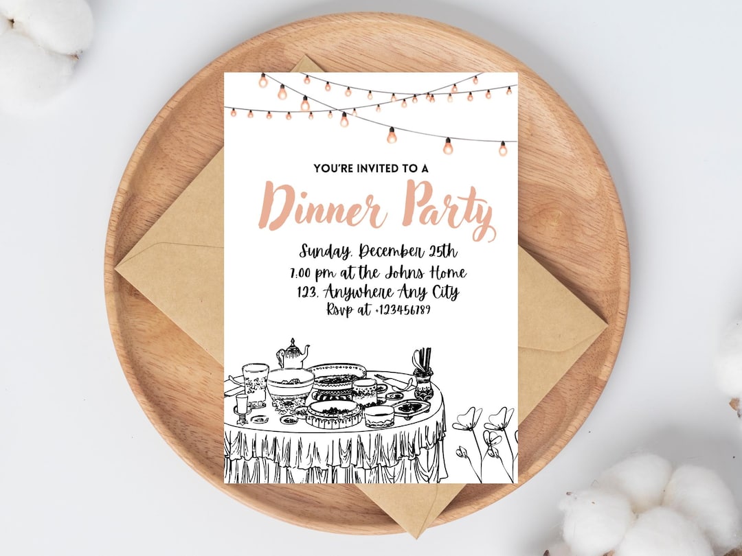 Editable Dinner Party Invitation Template, Printable Birthday Dinner ...
