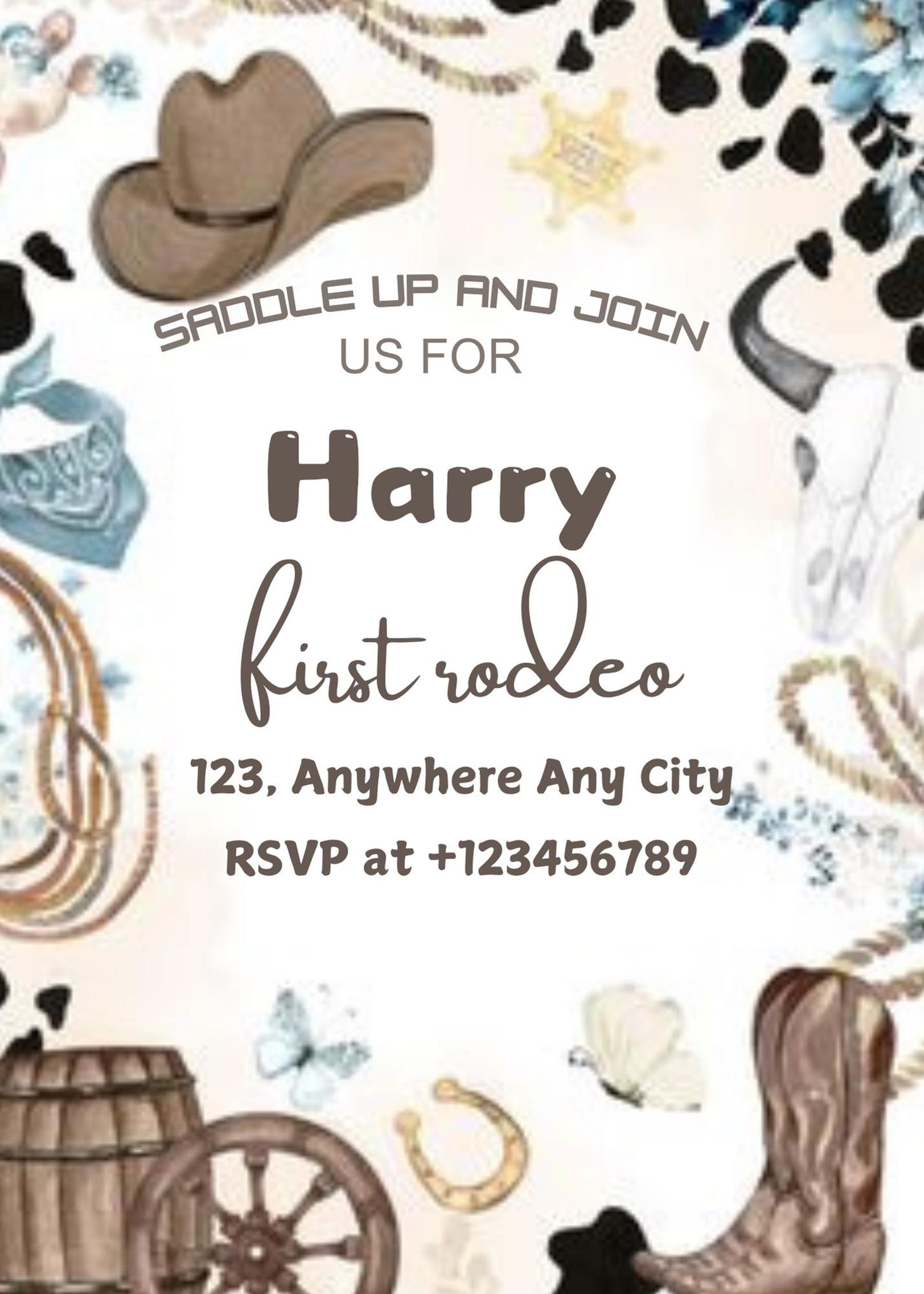 Editable First Rodeo Birthday Invitation Template, Printable Wild West ...