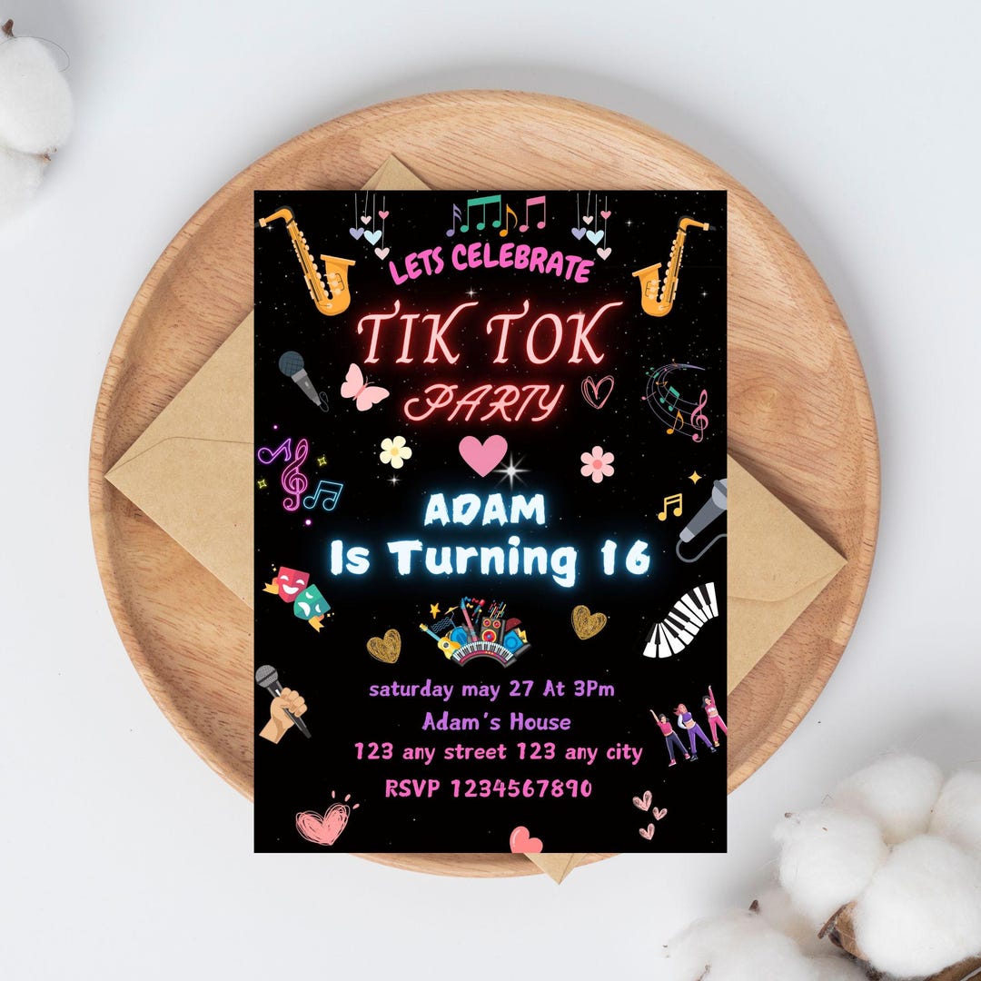 Tiktok Birthday Invitation, Tik Tok Invite, Printable Editable Tiktok Party Invite Template ...
