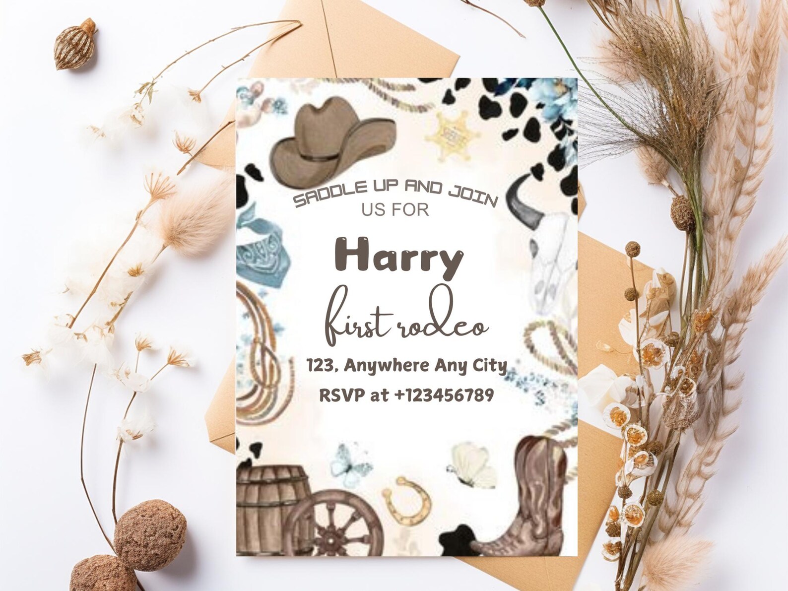 Editable First Rodeo Birthday Invitation Template, Printable Wild West ...