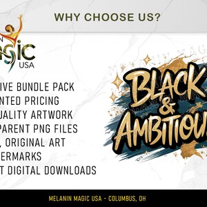 Black and Ambitious Png Sublimation Design, Gold Sparkle Png ...