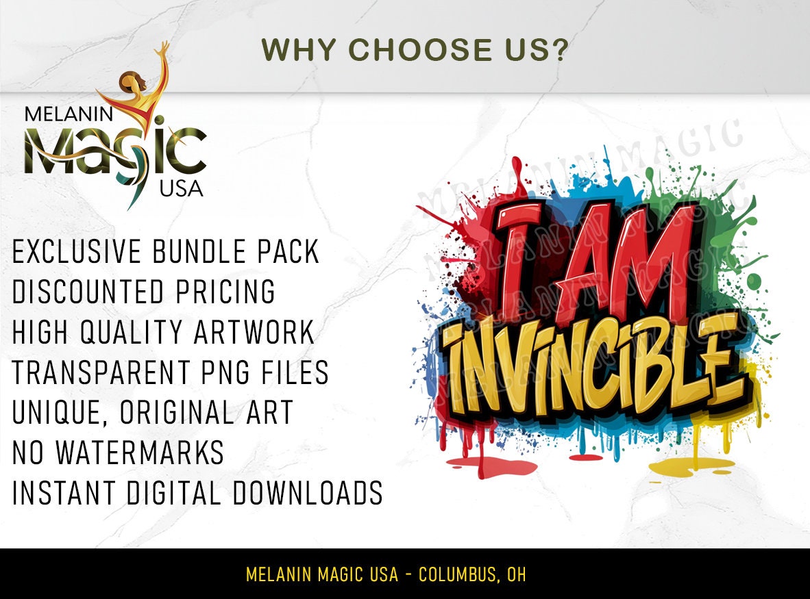 I Am Invincible Png Sublimation Design, Graffiti Style Png, Bold Colors ...