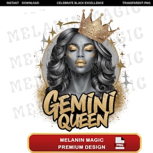 Gemini Queen Png Sublimation Design, Zodiac Sign Png, Glitter Gold Png ...