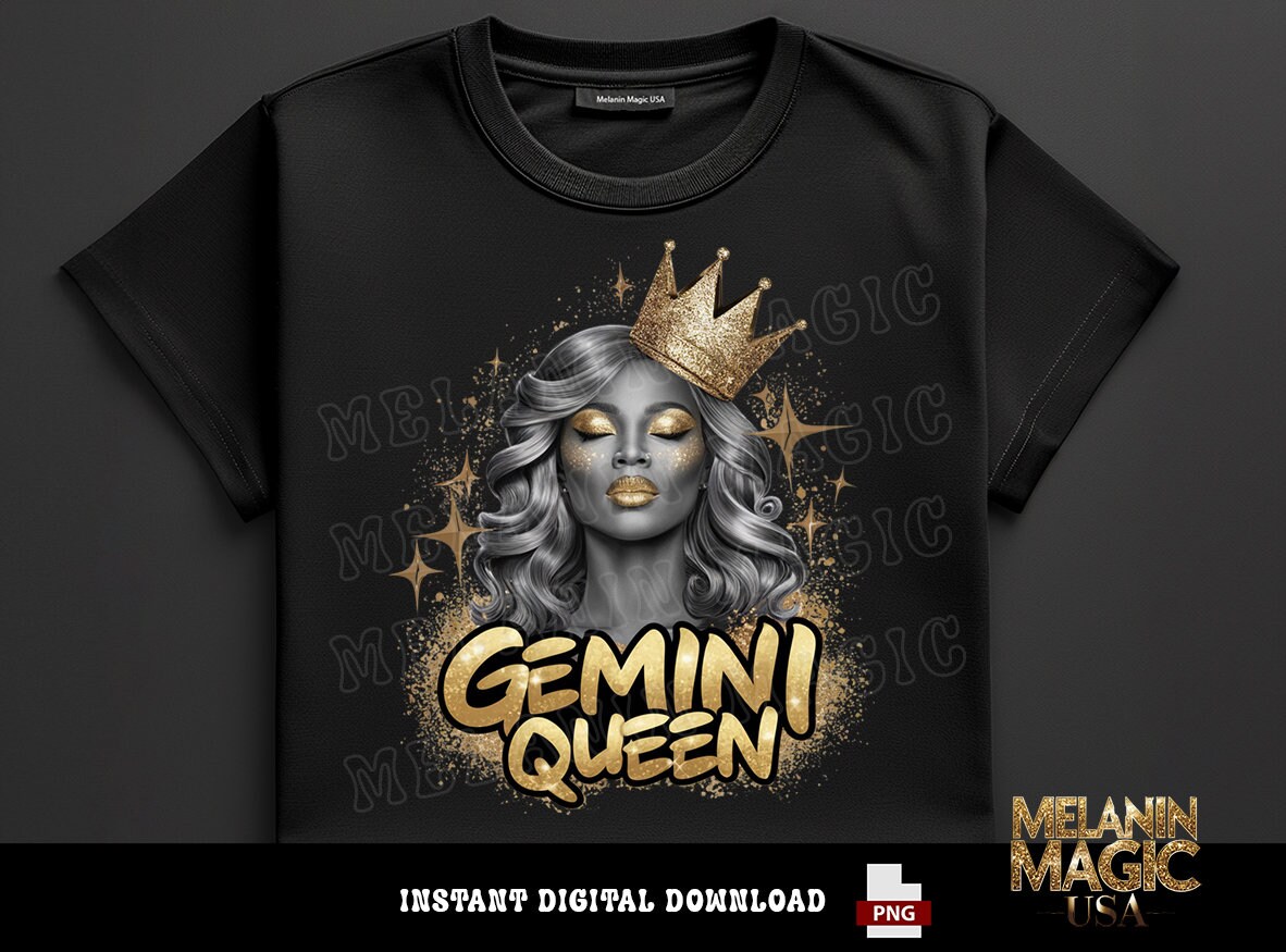 Gemini Queen Png Sublimation Design, Zodiac Queen Png, Glamorous Gold ...