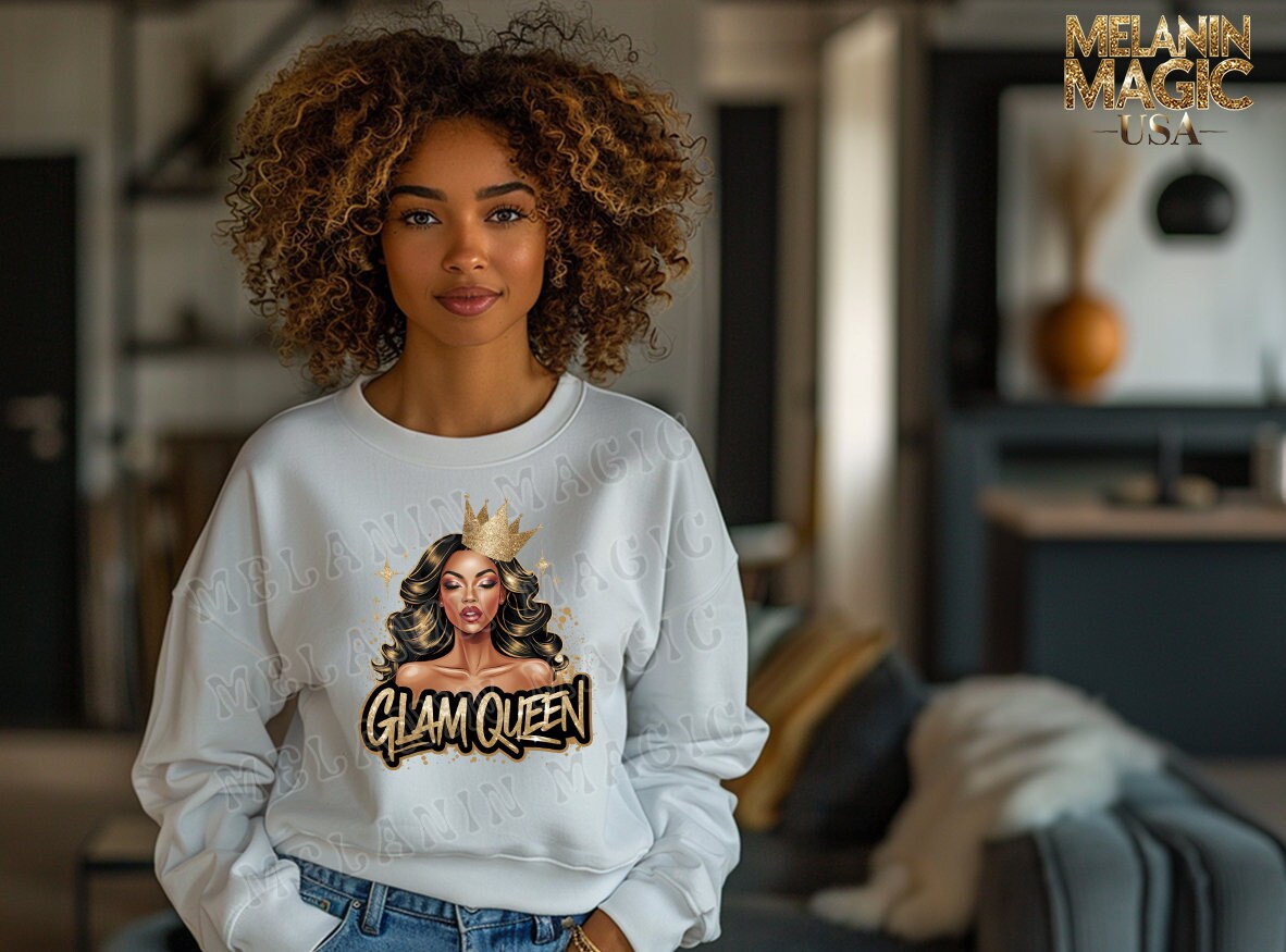Glam Queen Png Sublimation Design, Glamorous Woman Png, Sparkling Crown ...