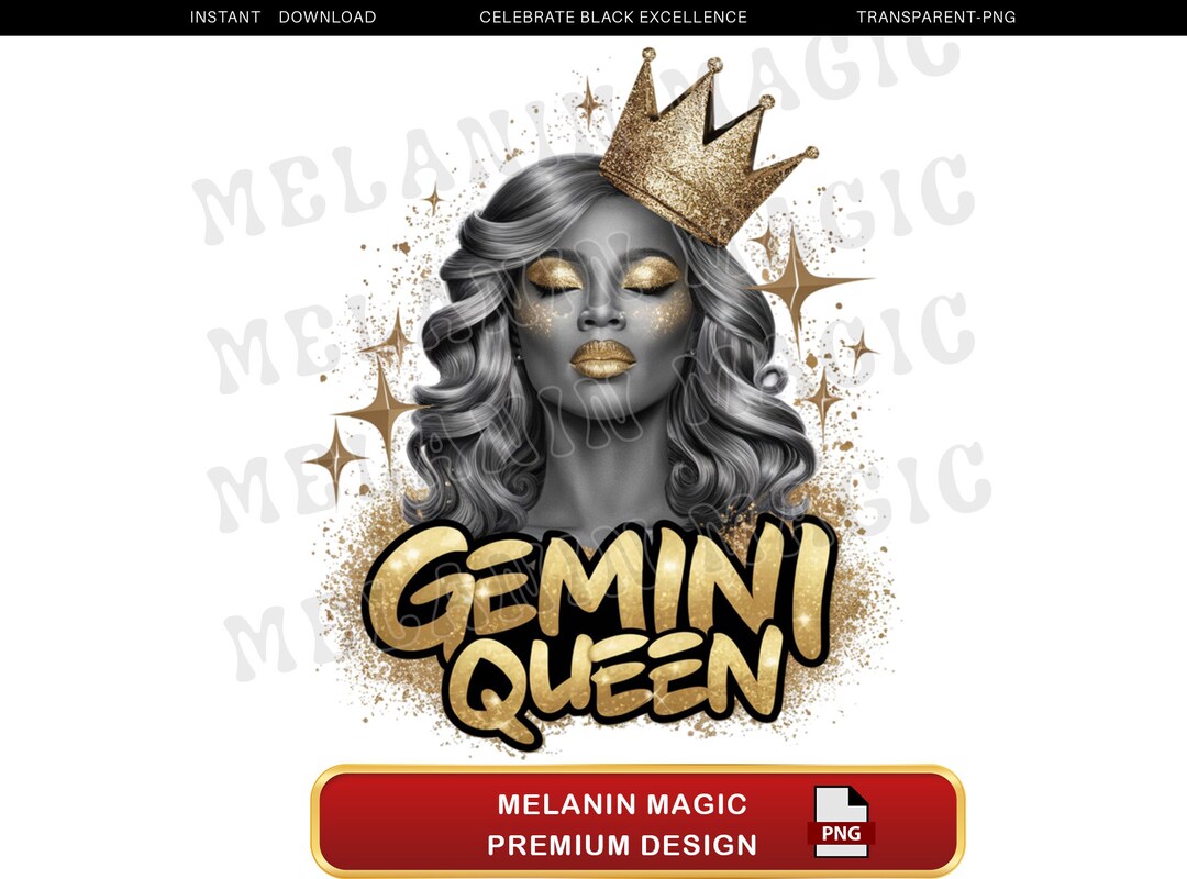 Gemini Queen Png Sublimation Design, Zodiac Queen Png, Glamorous Gold ...