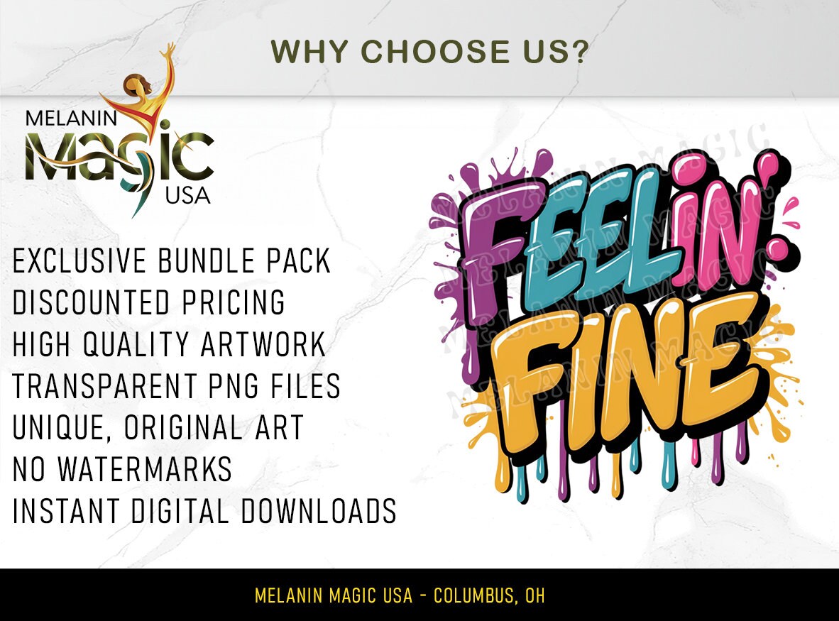 Feelin' Fine Png Sublimation Design, Cheerful Colorful Png, Vibrant ...