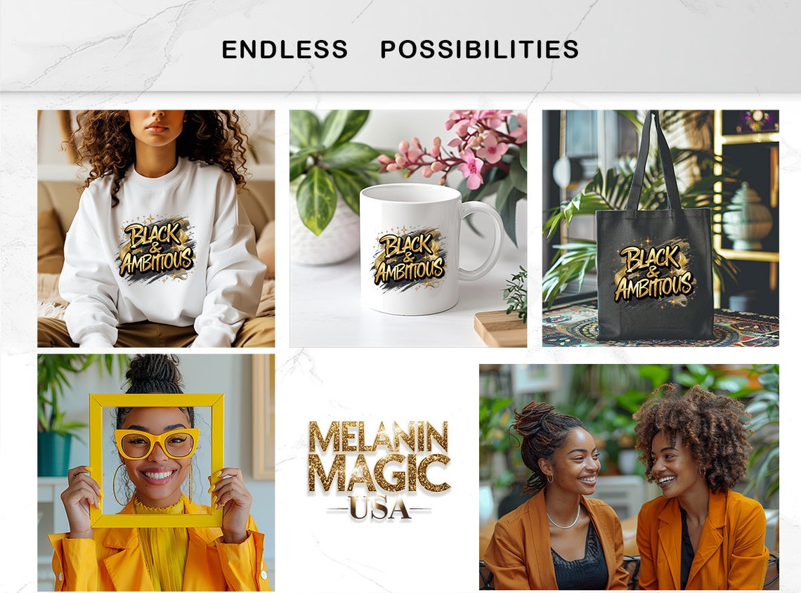 Black and Ambitious Png Sublimation Design, Motivational Png, Black ...