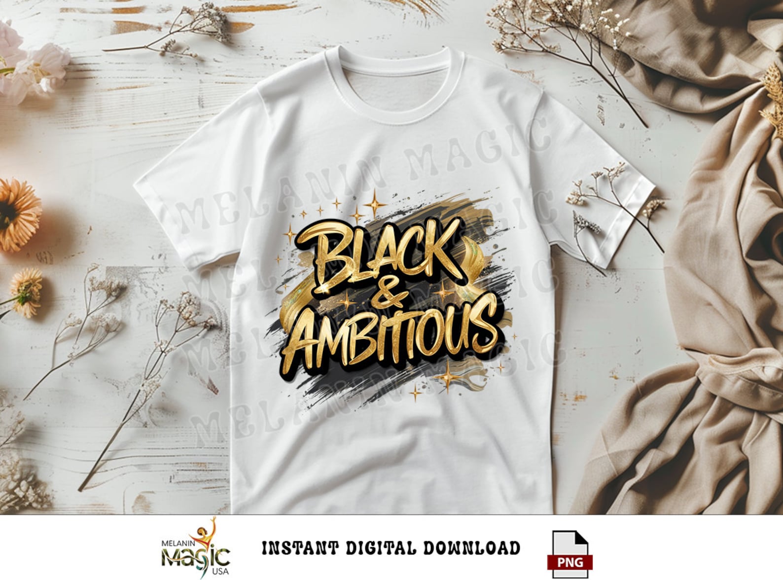 Black and Ambitious Png Sublimation Design, Motivational Png, Black ...